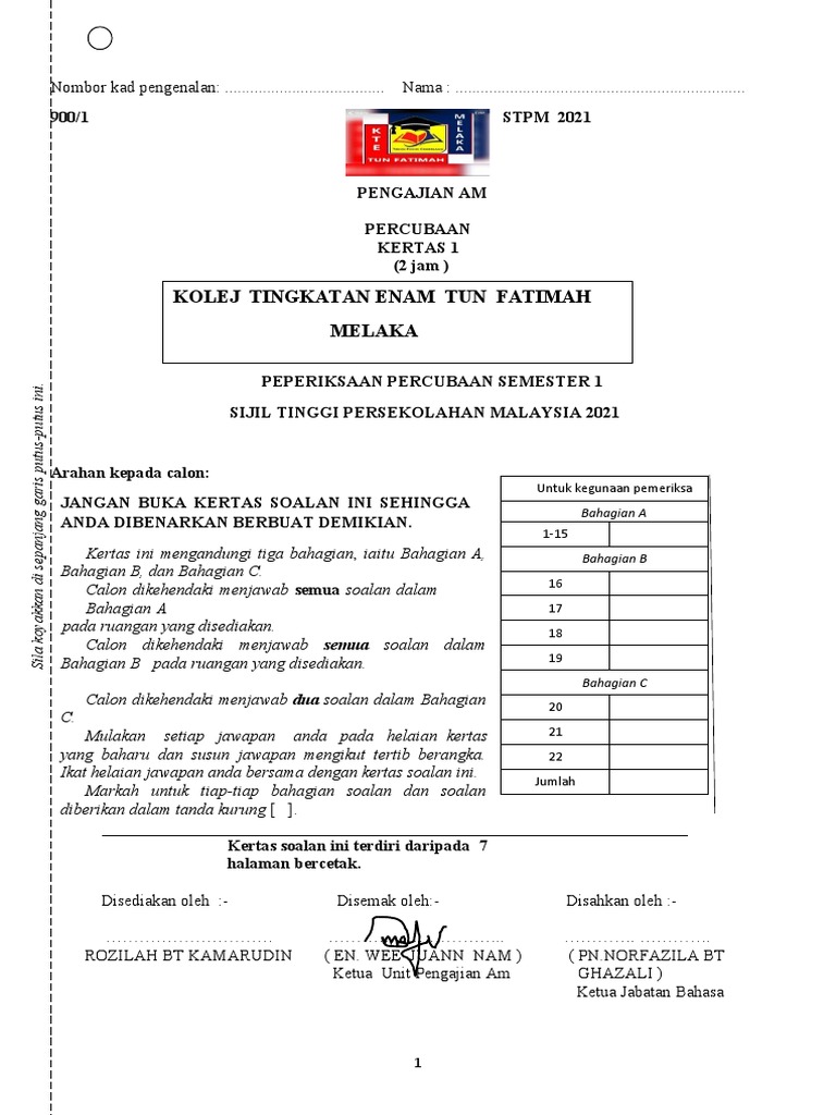 Q - Kolej Tingkatan Enam Tun Fatimah, Melaka | PDF
