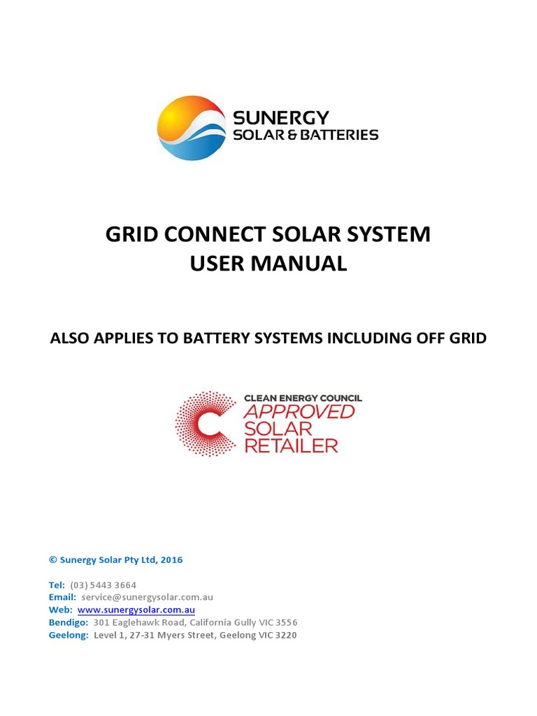 Sunergy Operatingmanual | PDF | Photovoltaic System | Power Inverter