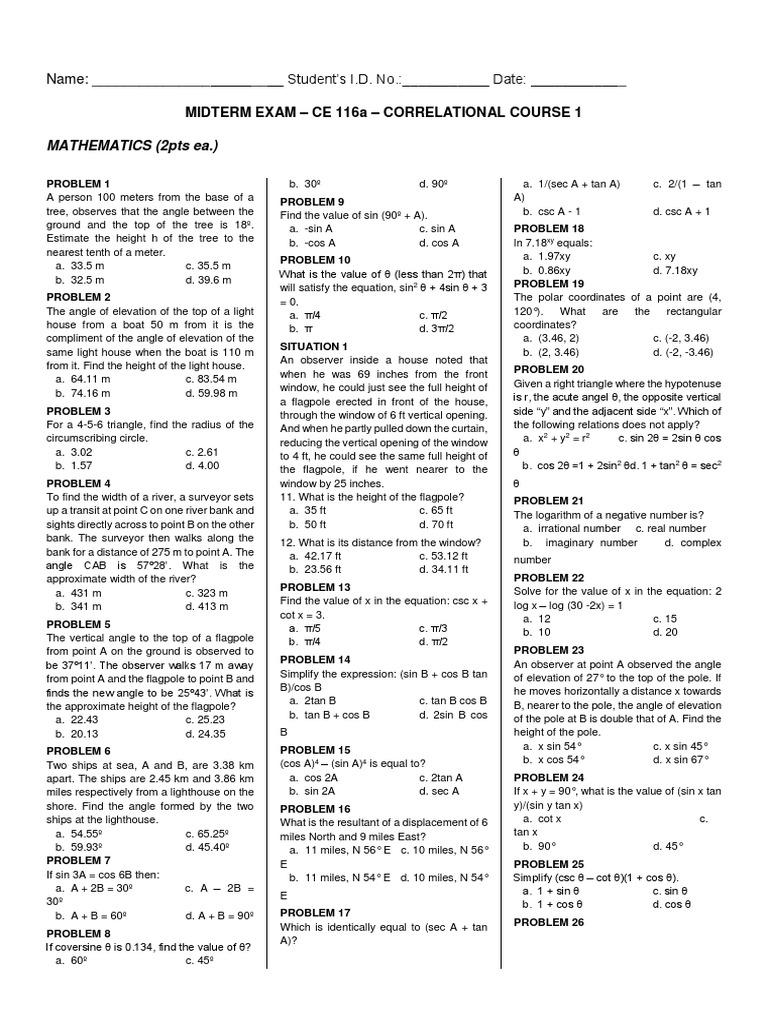 Midterm CE116 | PDF | Triangle | Angle