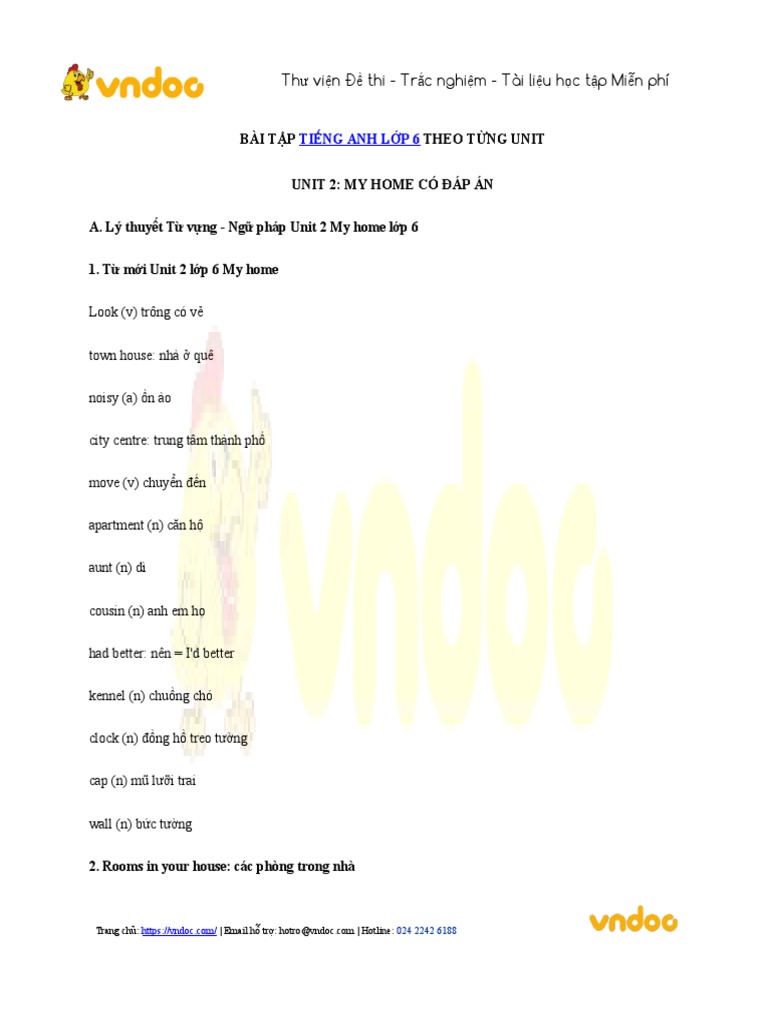 Bai Tap Tieng Anh Lop 6 Thi Diem Unit 2 So 1 | PDF