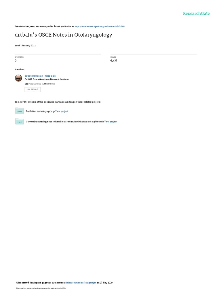 OSCE Notes in Otolaryngology | PDF | Human Nose | Ear