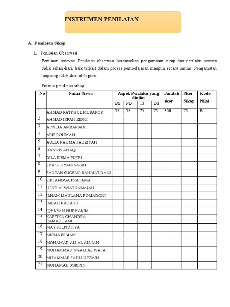 Instrumen Penilaian Sikap dan Pengetahuan | PDF | Seni & Disiplin Bahasa | Pengembangan Diri