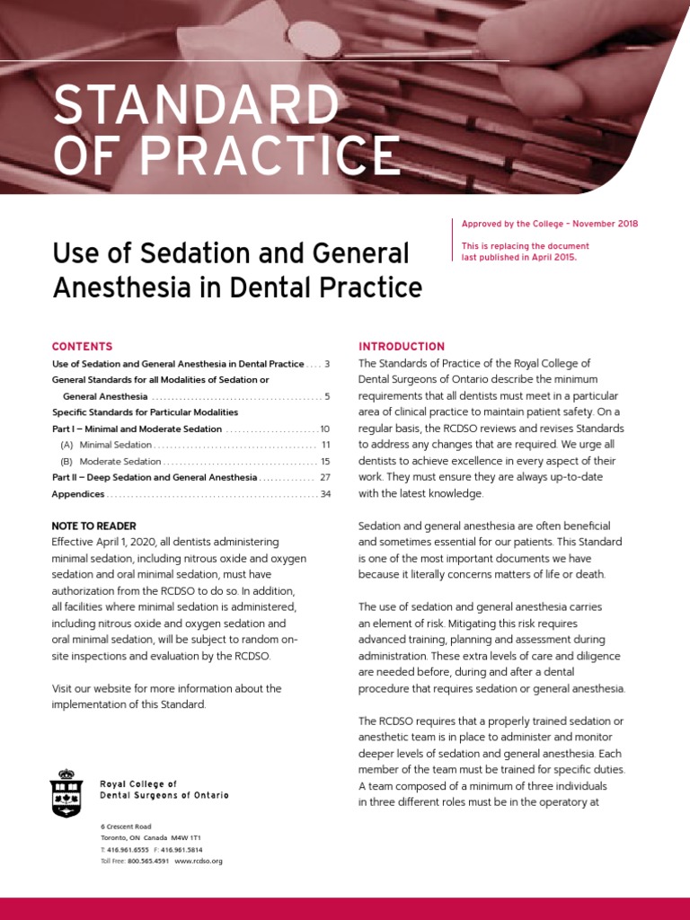 RCDSO Standard of Practice Use of Sedation and General Anesthesia | PDF ...