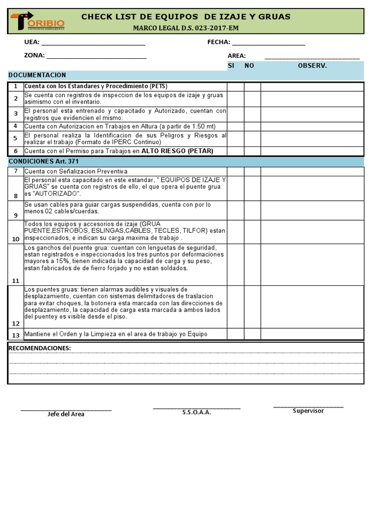Checklist de Seguridad para Grúas y Equipos | PDF | Informática ...