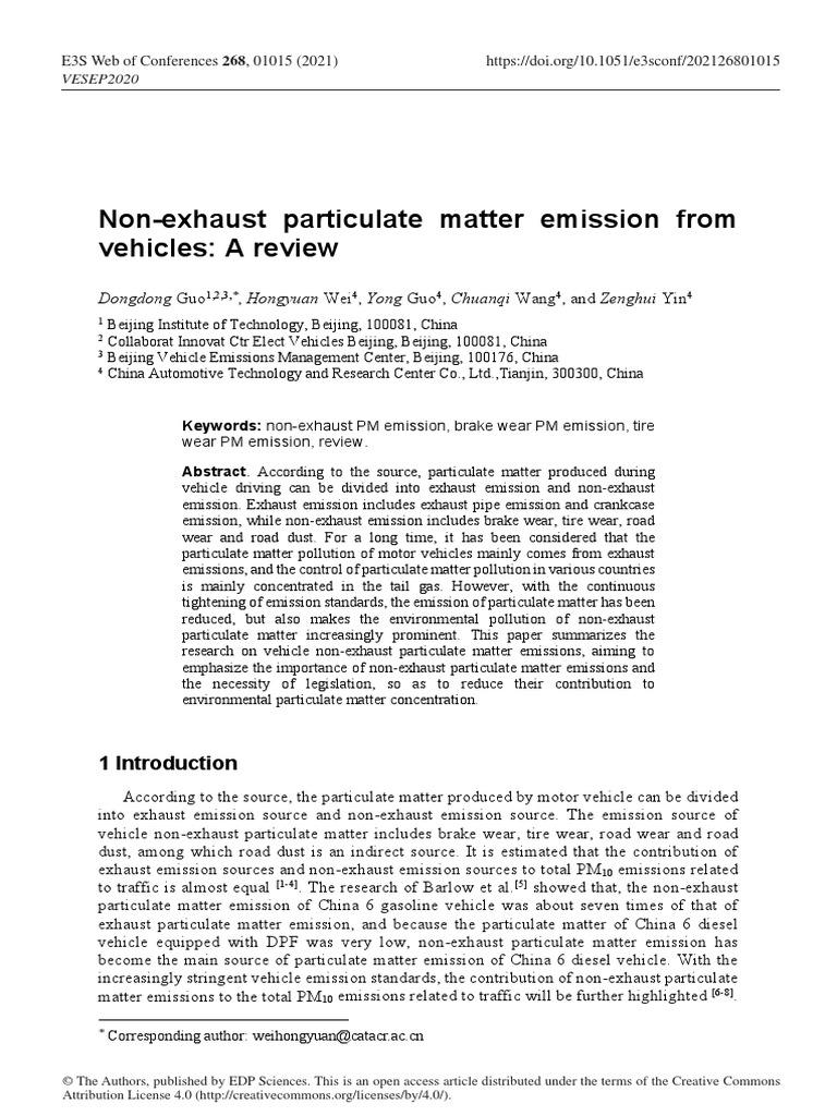 Non-Exhaust Particulate Matter Emission From Vehic | PDF | Particulates ...
