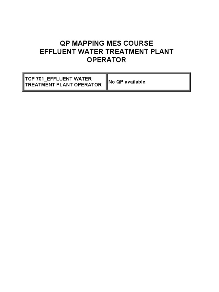 QP Mapping - Effluent Water Treatment Plant Operator | PDF