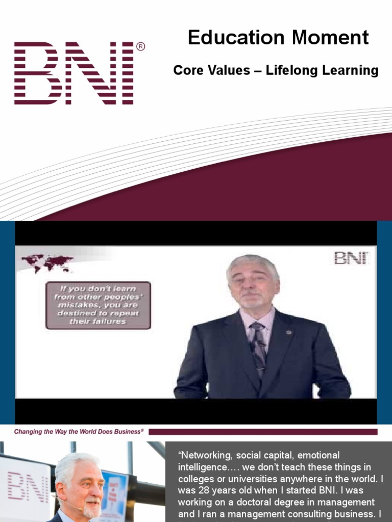 BNI Networking Education - Core Values - Life Long Learning | PDF