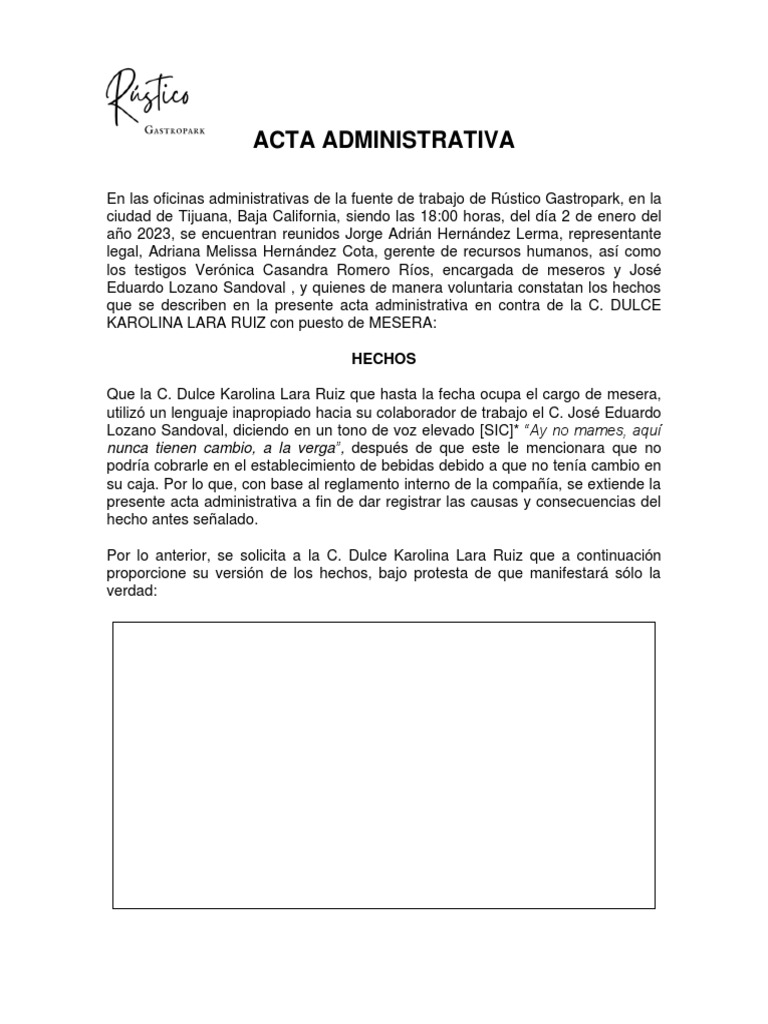 Acta Administrativa Rústico Gastropark | PDF | Derecho