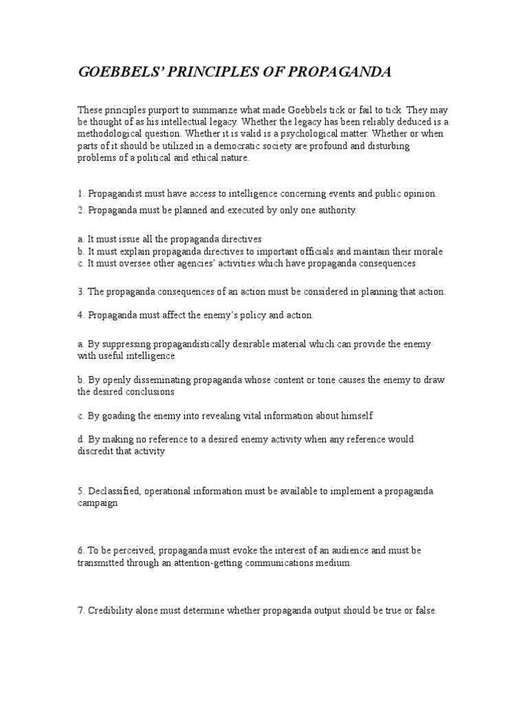 Goebbels Principles of Propaganda | PDF | Propaganda | Behavioural Sciences