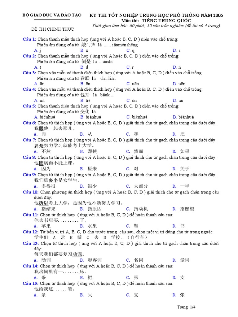 De Thi Tieng Trung | PDF