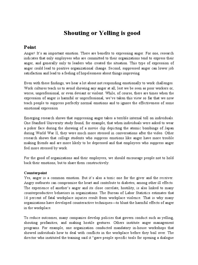 Shouting or Yelling Is Good Final 1. | PDF | Anger | Cognitive Science