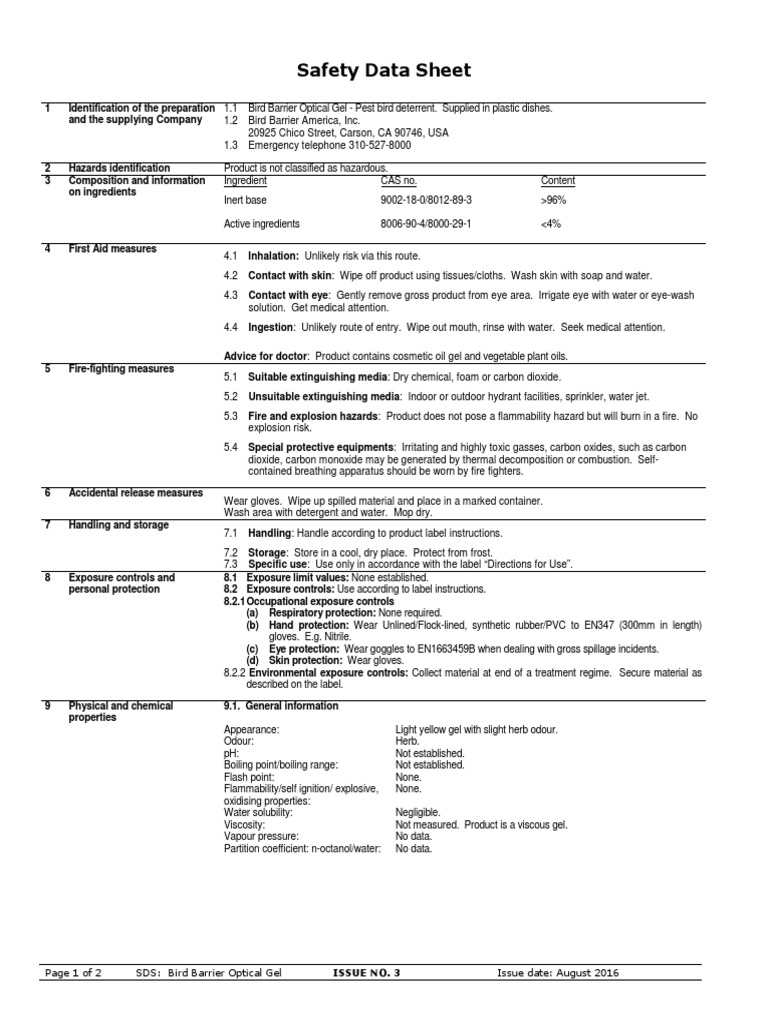SDS Optical Gel | PDF | Occupational Safety And Health | Safety