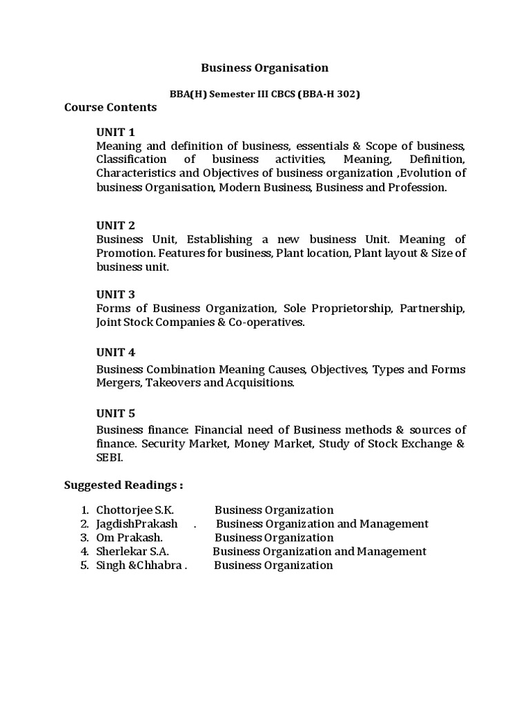 Business Organisation BBA III | PDF