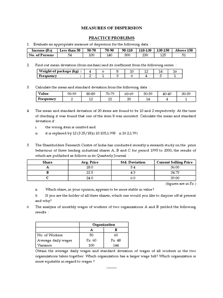 PracticeProblems Dispersion | PDF | Standard Deviation | Mean
