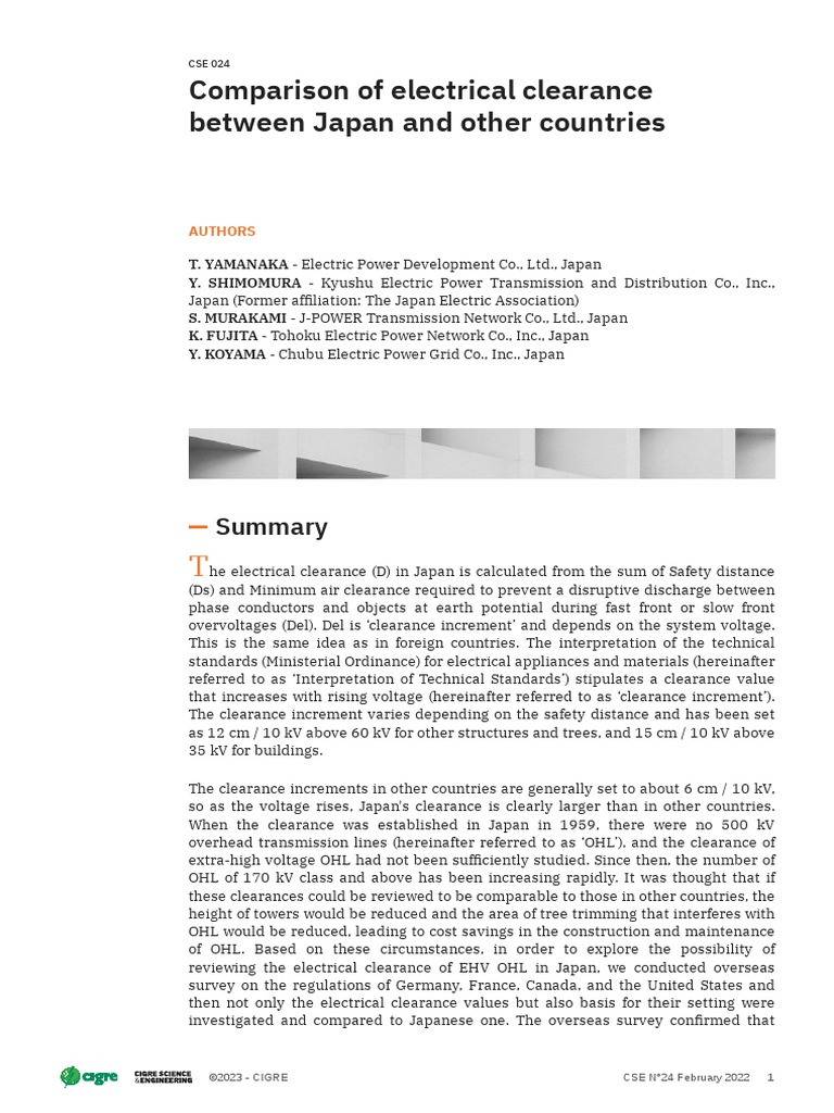 CSE 24 Comparison of Electrical Clearance Between Japan and Other ...