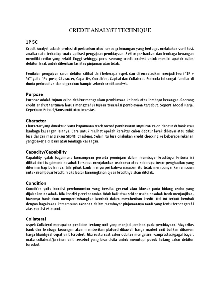 Teknik Analisis Kredit 1P 5C | PDF | Pengelolaan Keuangan & Uang