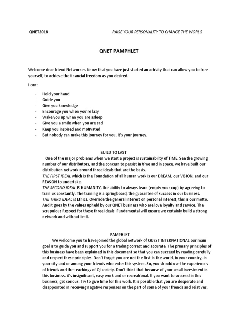 Qnet Pamphlet | Download Free PDF | Goal | Reason