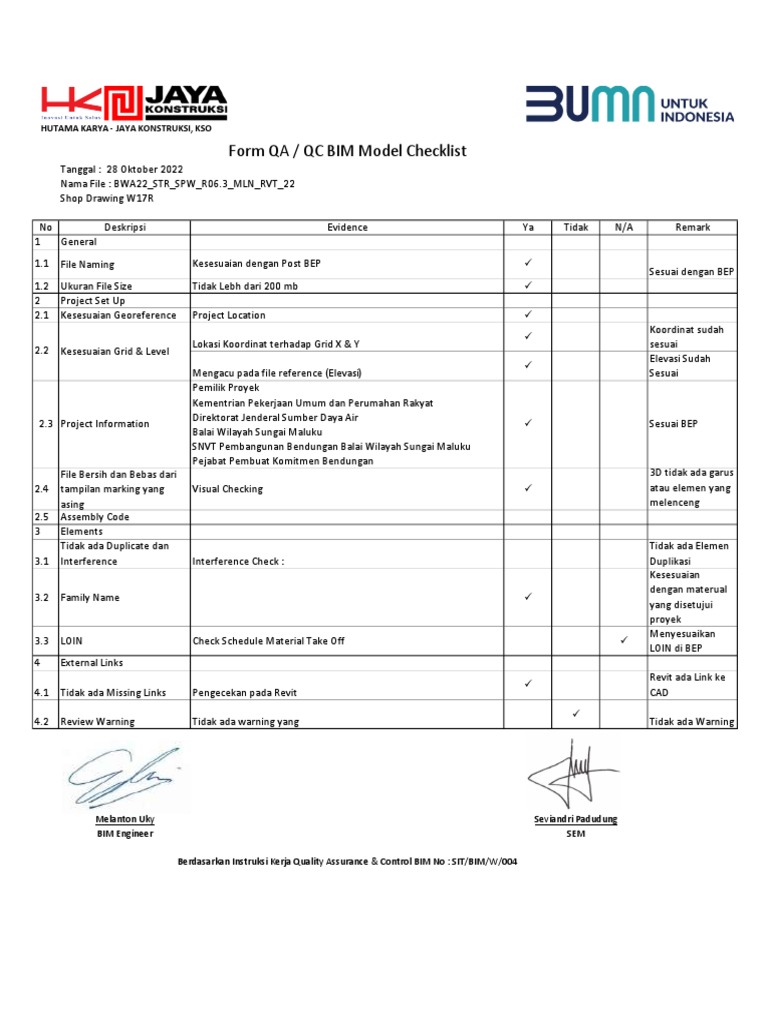 Checklist QA/QC Model BIM 2022 | PDF