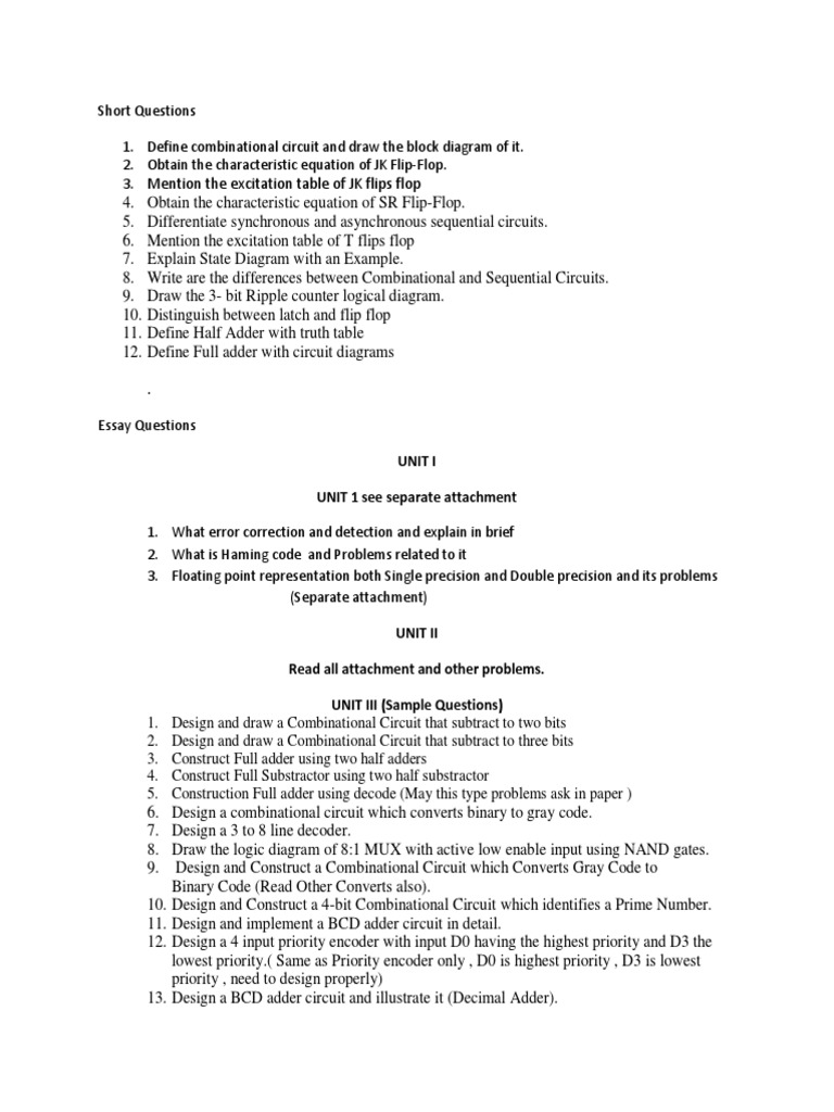 DLD Questions | PDF | Arithmetic | Electrical Circuits