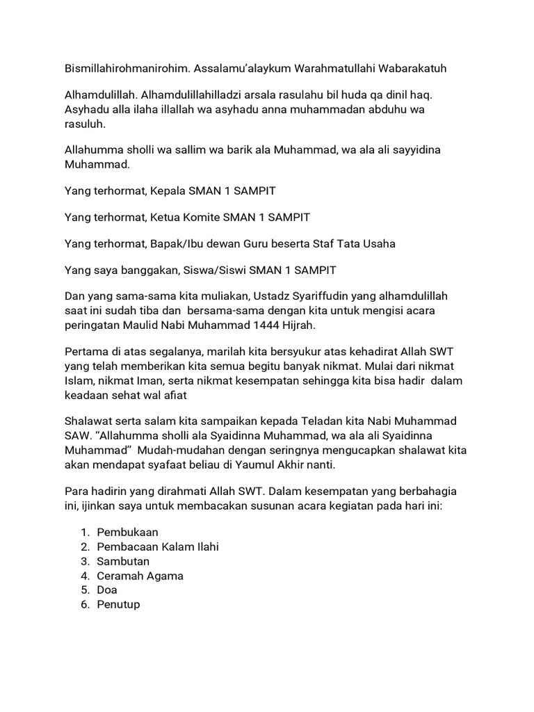 Teks MC Maulid | PDF | Kajian Bahasa Asing | Agama & Spiritualitas