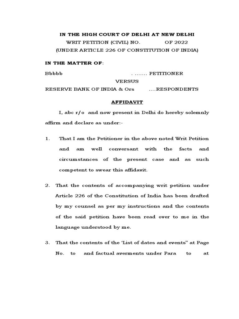 Affidavit Draft Filing in High Court | PDF | Affidavit | Public Law