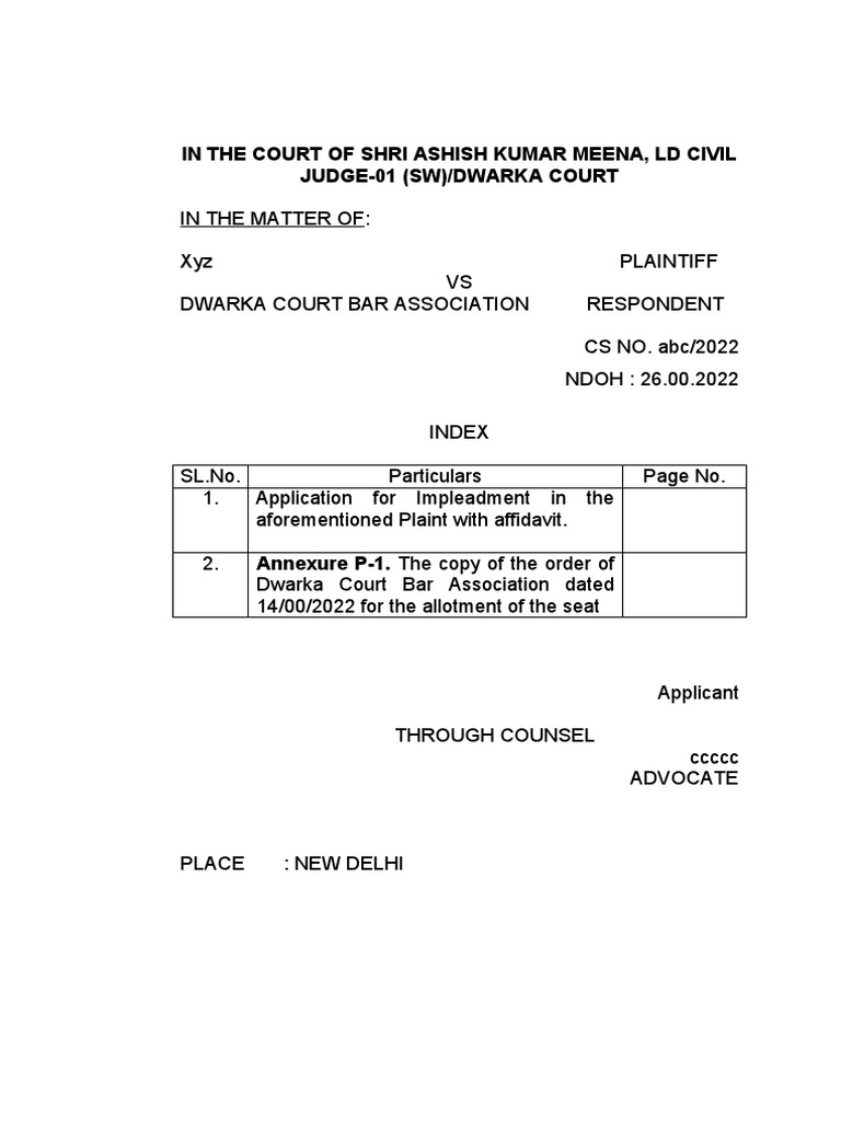 Impleadment Application O1 R 10 CPC | PDF | Affidavit | Government