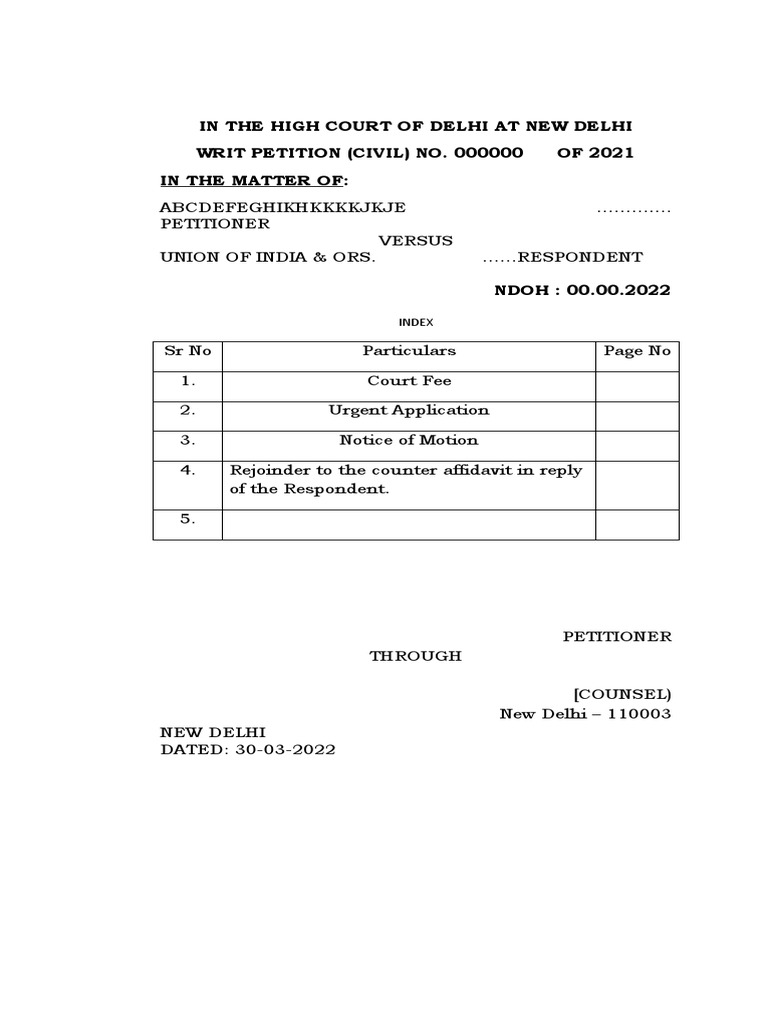 Rejoinder Draft Filing in High Court | PDF | Affidavit | Government