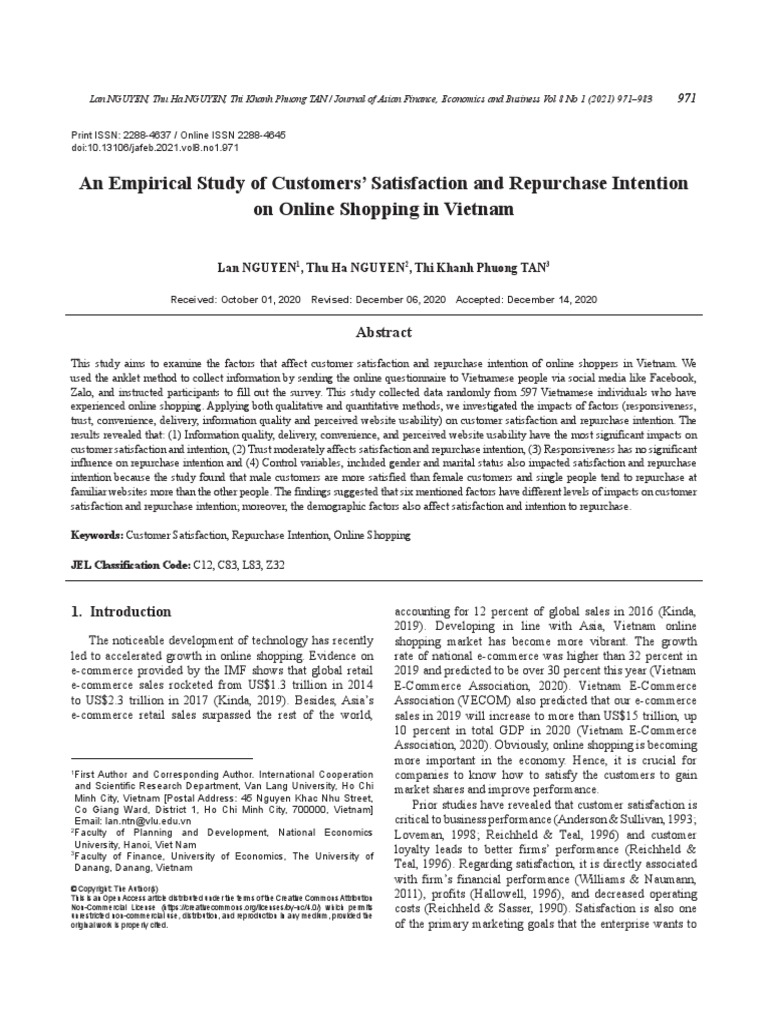 Customers' Satisfaction and Repurchase Intention in VN | PDF | Customer ...