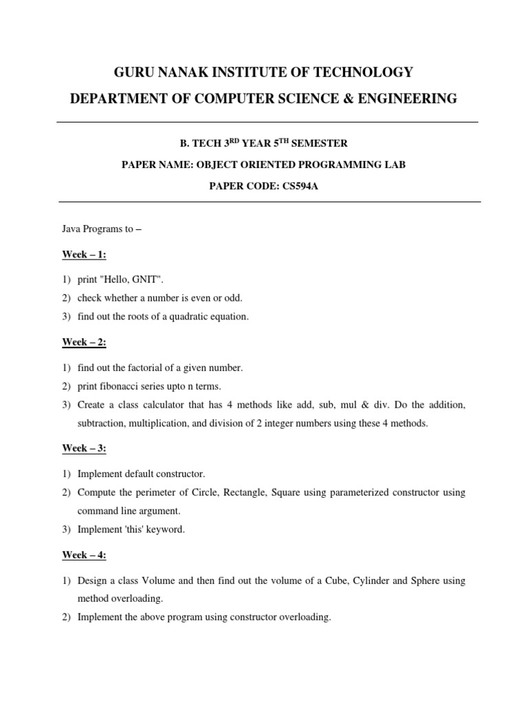 Gnit Oop Lab Java Programs Pdf Inheritance Object Oriented Programming Class Computer