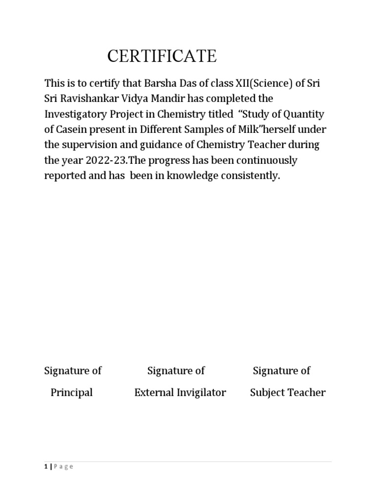 Chemistry Investigatory Project Class 12 | PDF | Milk | Food And Drink