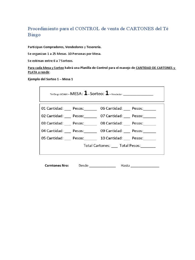 Control de Venta de Cartones de Bingo | PDF | Cupón