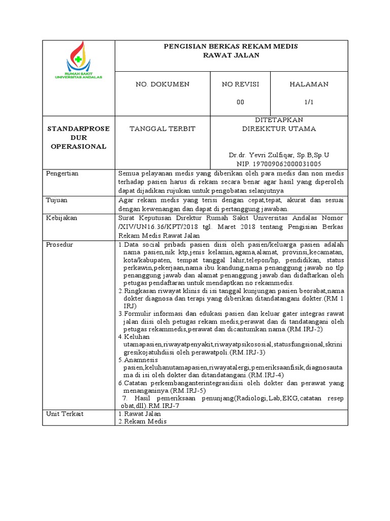 SPO Rekam Medis Rawat Jalan Rumah Sakit | PDF