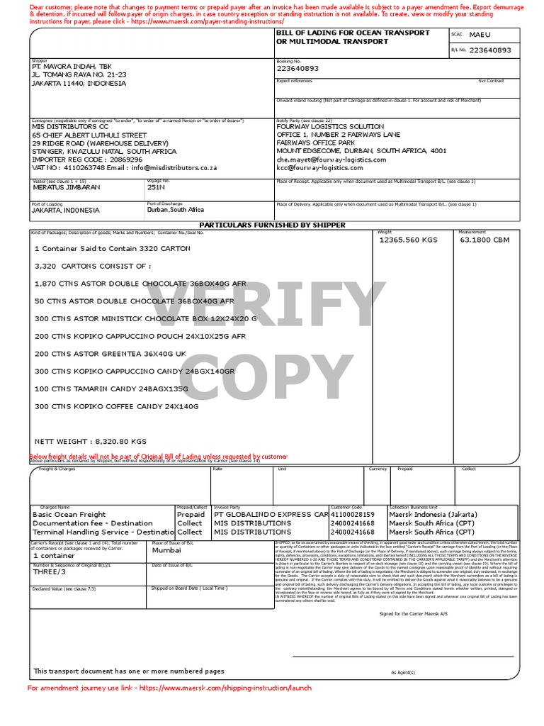 Draft BL Pi 101090059 Mis Dist | PDF | Bill Of Lading | Cargo