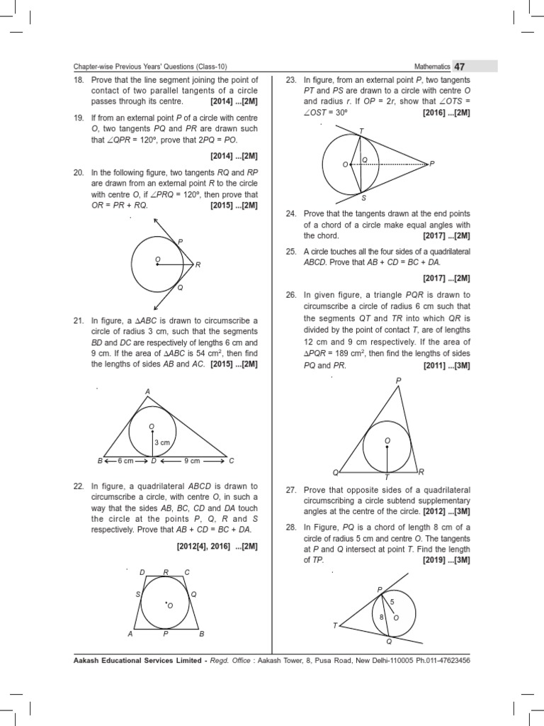 Class 10 Math: Circle Tangent Problems | PDF | Circle | Analytic Geometry