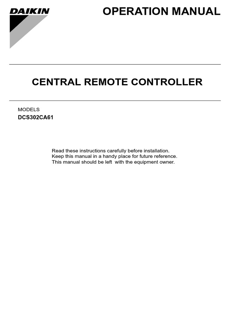OPERATION MANUAL: CENTRAL REMOTE CONTROLLER | PDF | Air Conditioning ...