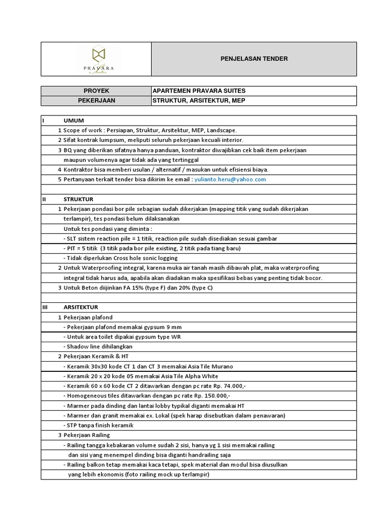 Penjelasan Tender | PDF
