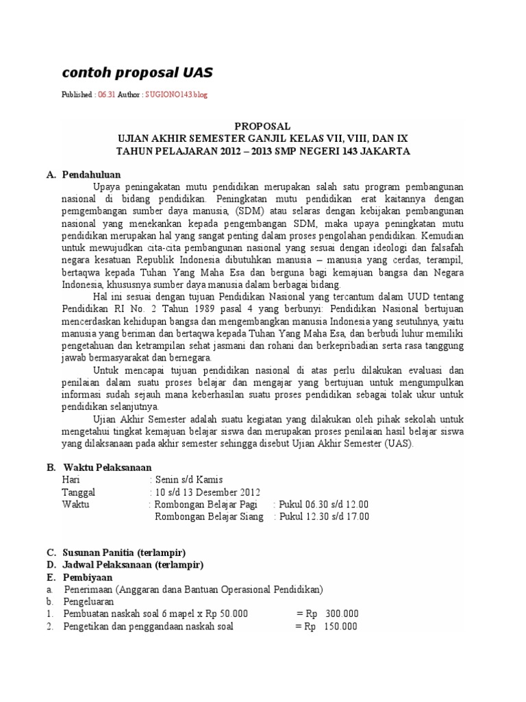 Proposal UAS SMP Negeri 143 | PDF