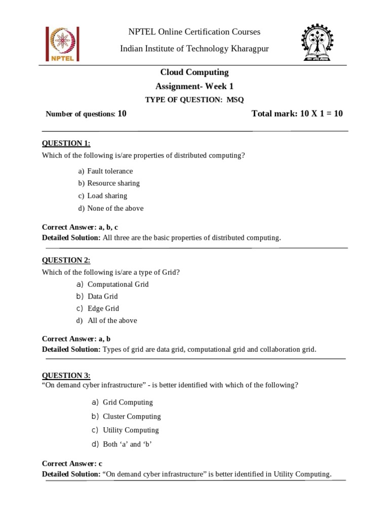 NPTEL CC Assignment1 | PDF | Cloud Computing | Grid Computing