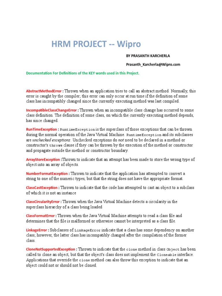 Wipro HRM PROJECT by Prasanth Karcherla | PDF | Class (Computer Programming) | Method (Computer ...