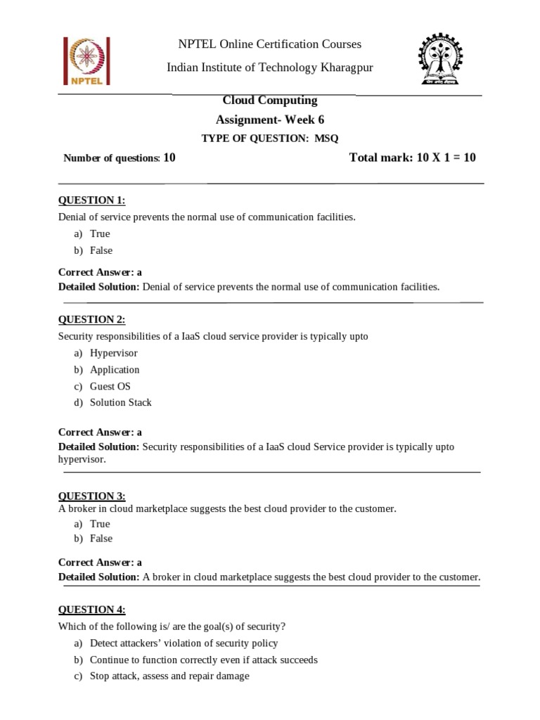 NPTEL CC Assignment6 | PDF | Cloud Computing | Cyberwarfare