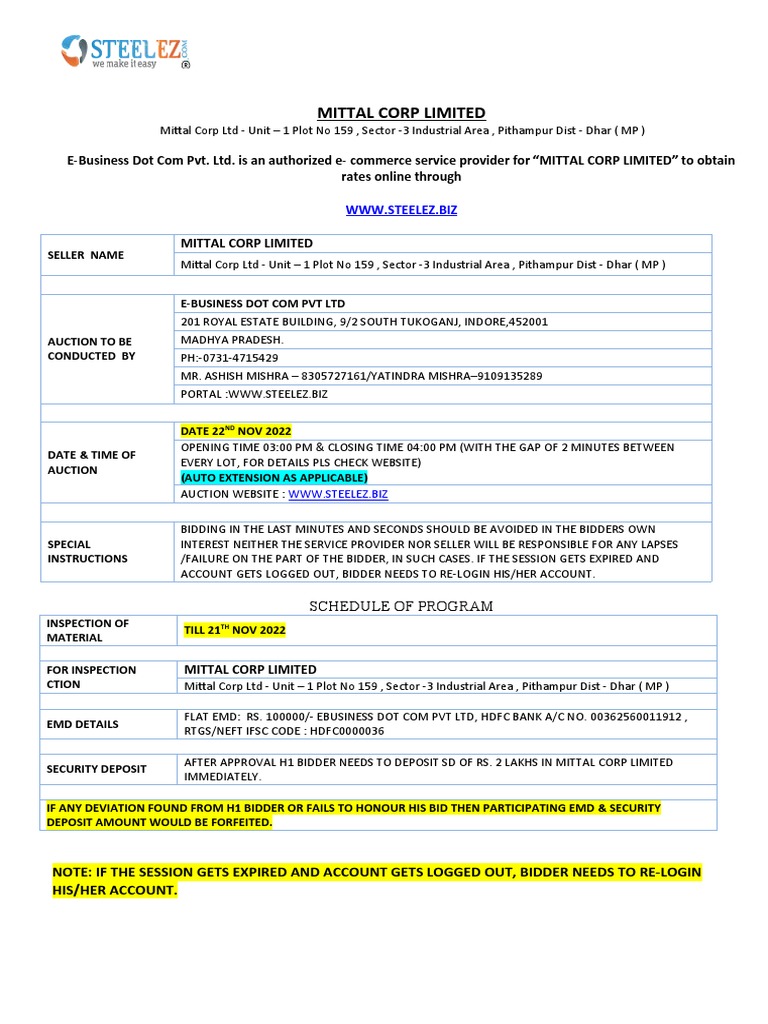 Industrial Auction Notice | PDF | Auction | Market (Economics)