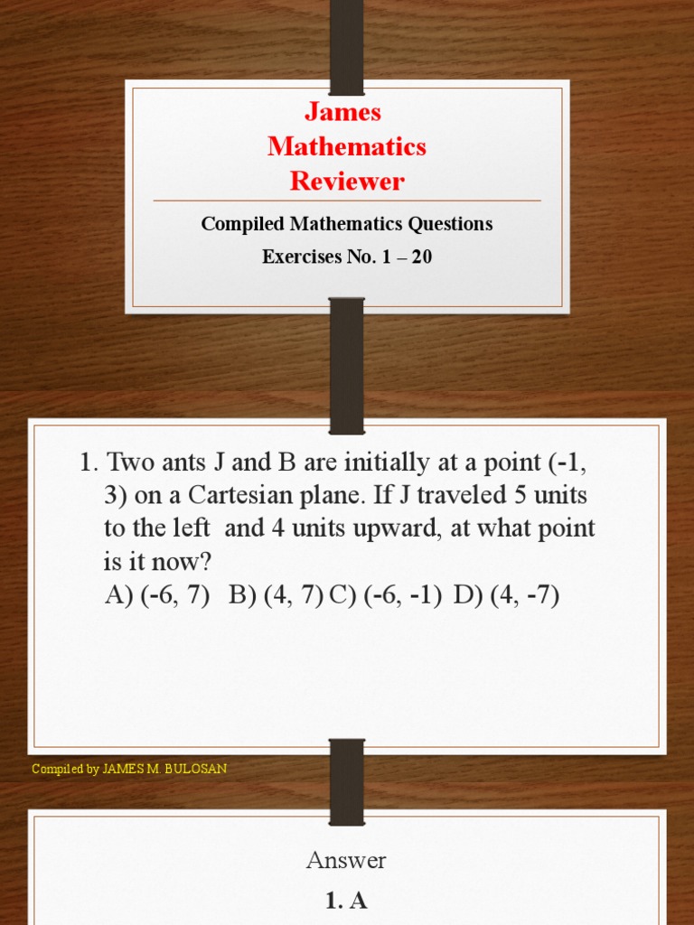 0001 James Mathematics Reviewer Exercises 1 20 | PDF | Elementary ...