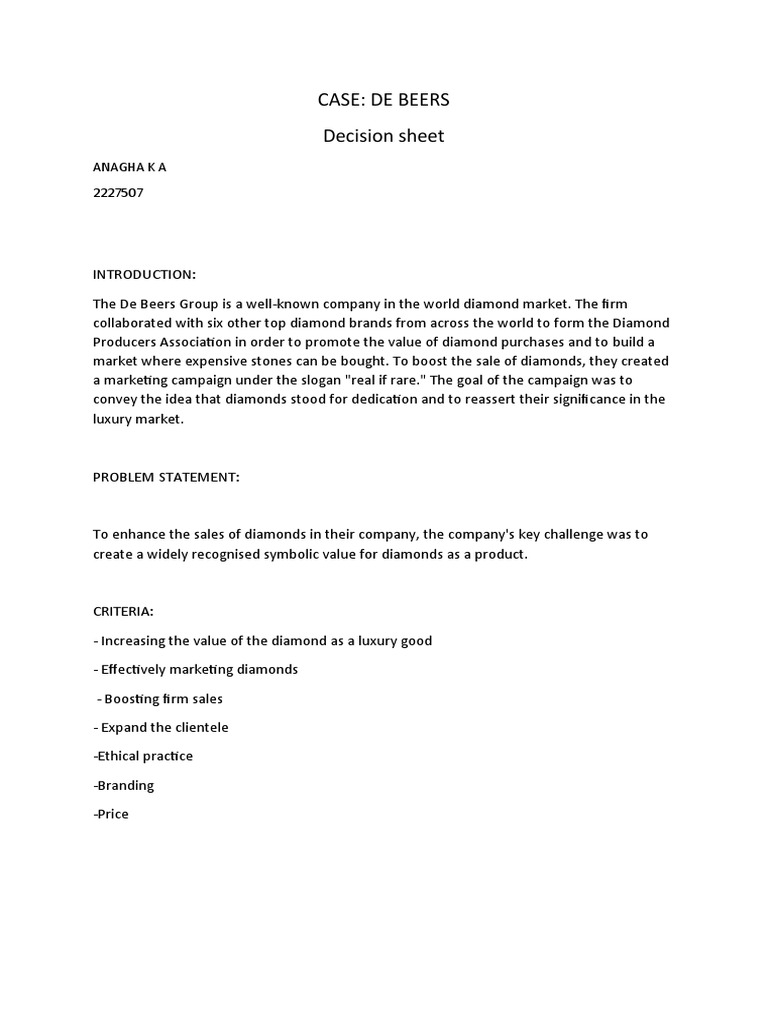 de Beers Case | PDF | Diamond | Luxury Goods