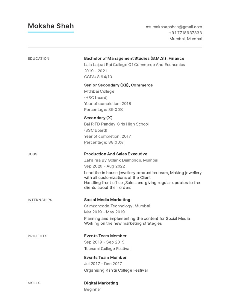 BMS Finance Graduate Resume | PDF | Career & Growth | Business