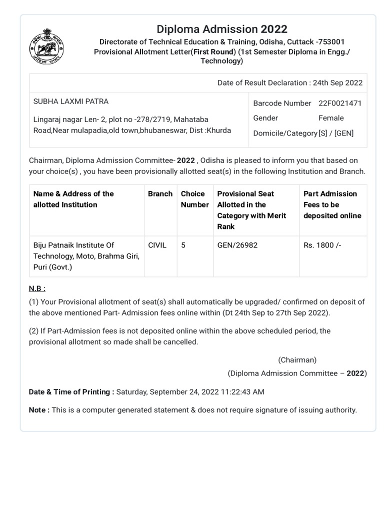 Intimation Fresh | PDF