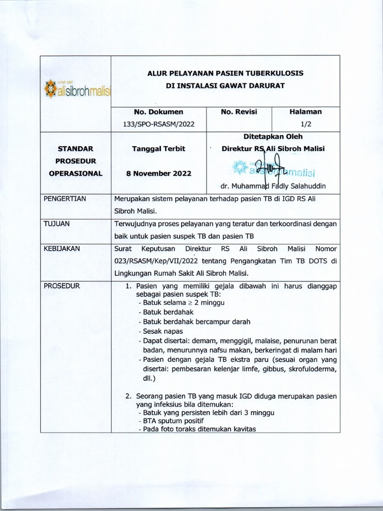 Spo Alur Pelayanan Ps TB Di Igd | PDF