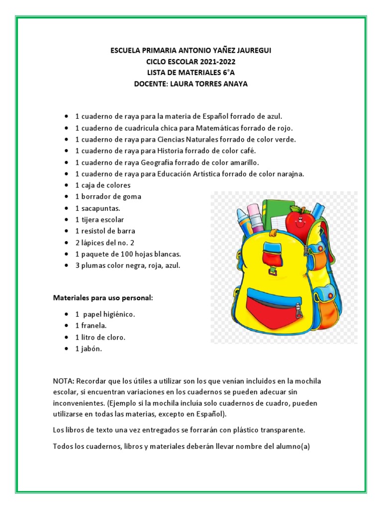 Lista de Materiales Sexto Grado | PDF