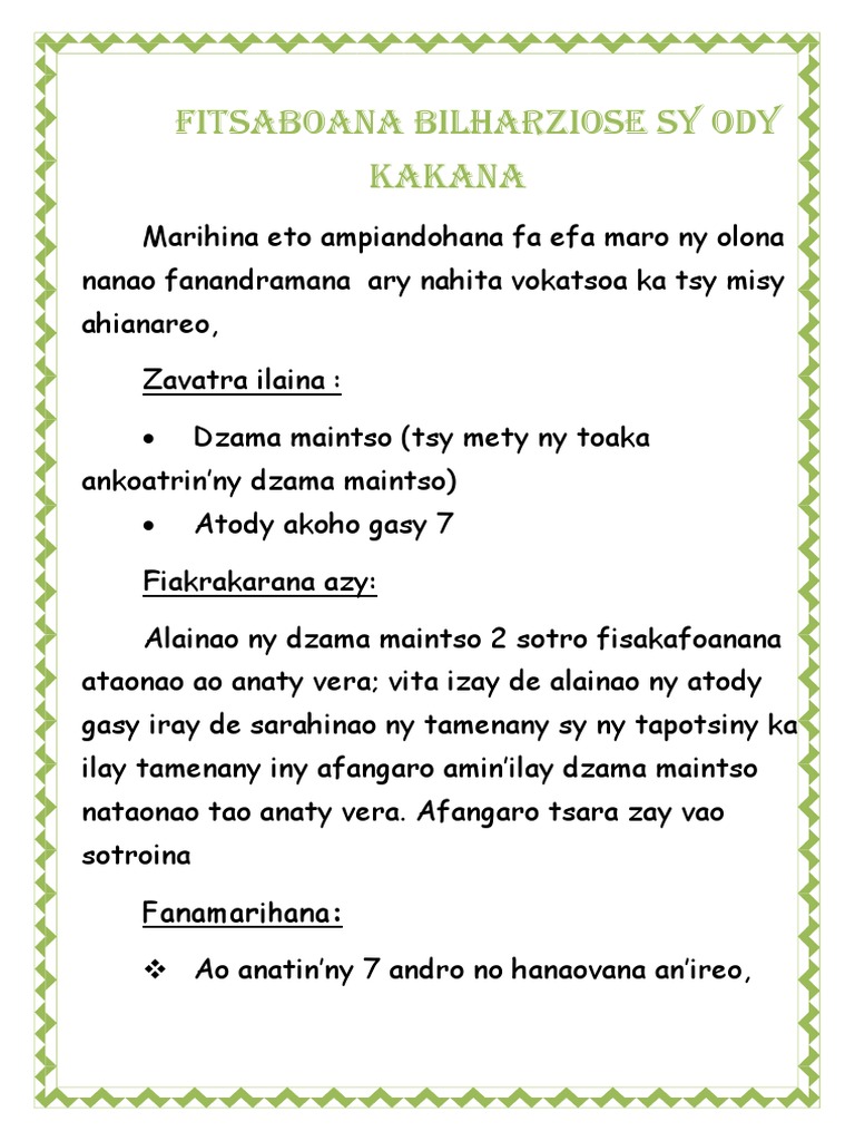 Fitsaboana Bilharziose Sy Ody Kakana | PDF