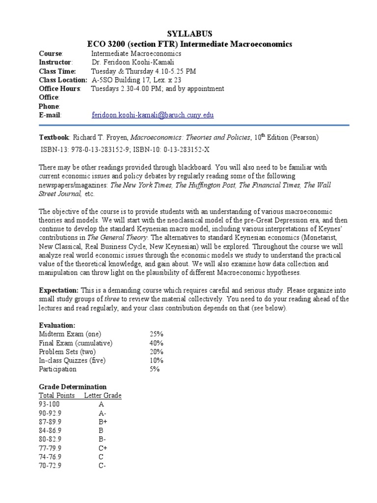 Intermediate Macroeconomics Syllabus | PDF | Keynesian Economics | Macroeconomics