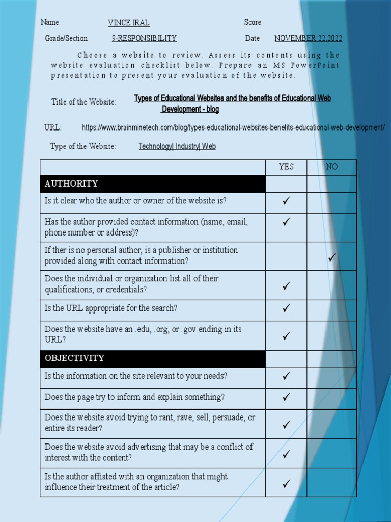 Evaluating the Authority, Objectivity, Accuracy, Currency and Coverage of an Educational ...